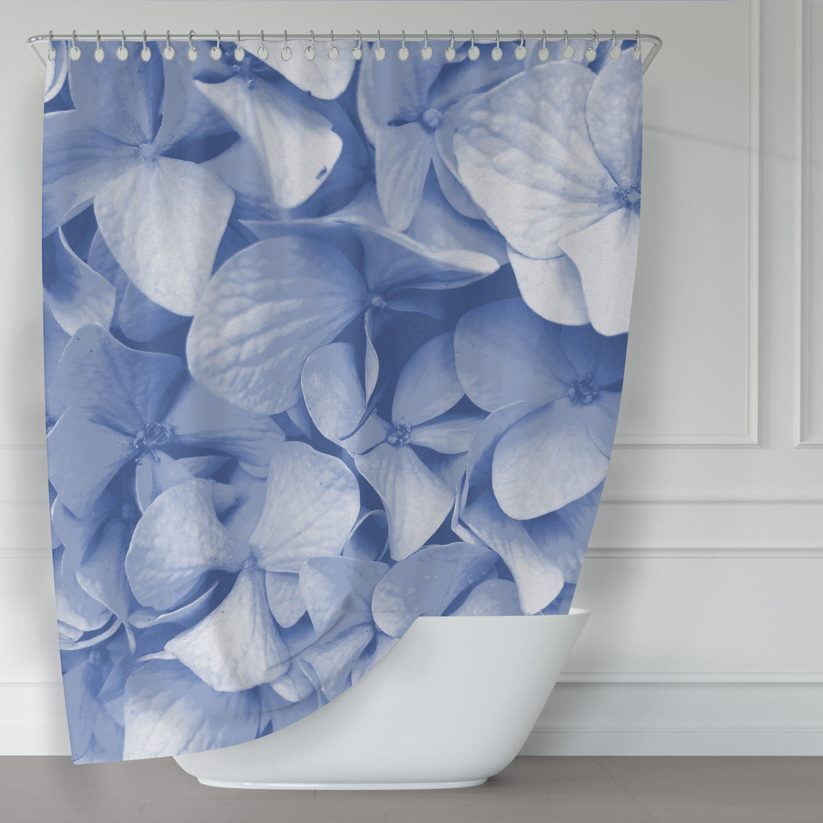 Periwinkle Blue Hydrangeas Floral Shower Curtain by Metro Shower Curtains